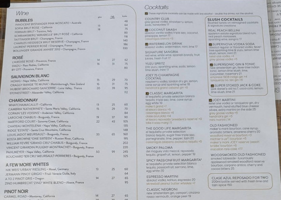 JOEY Newport Beach Restaurant Menu | Modern Dining at Fashion Island